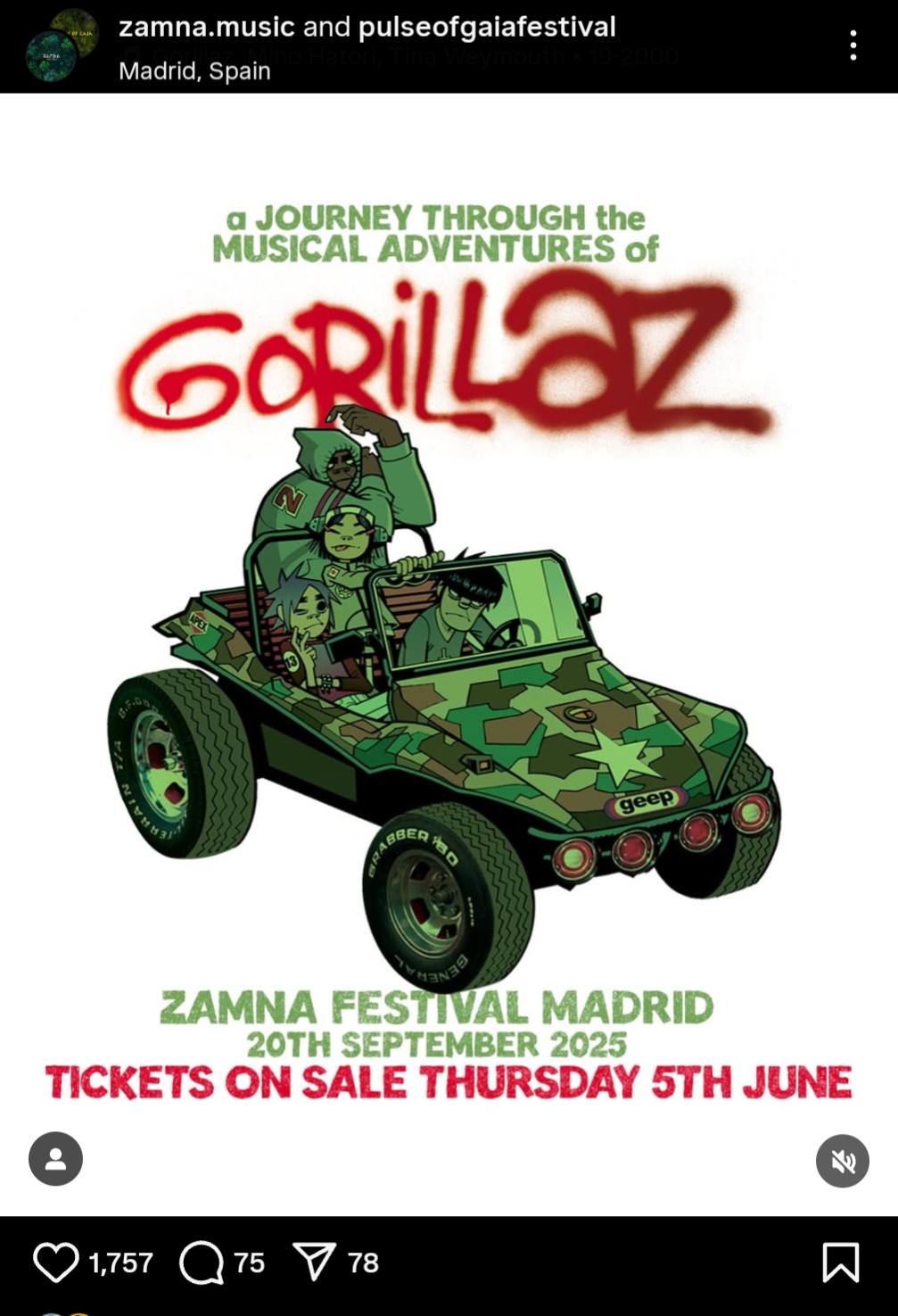 Pulse of Gaia: el nuevo ritual multigénero de Zamna aterriza en Madrid con Gorillaz como headliner